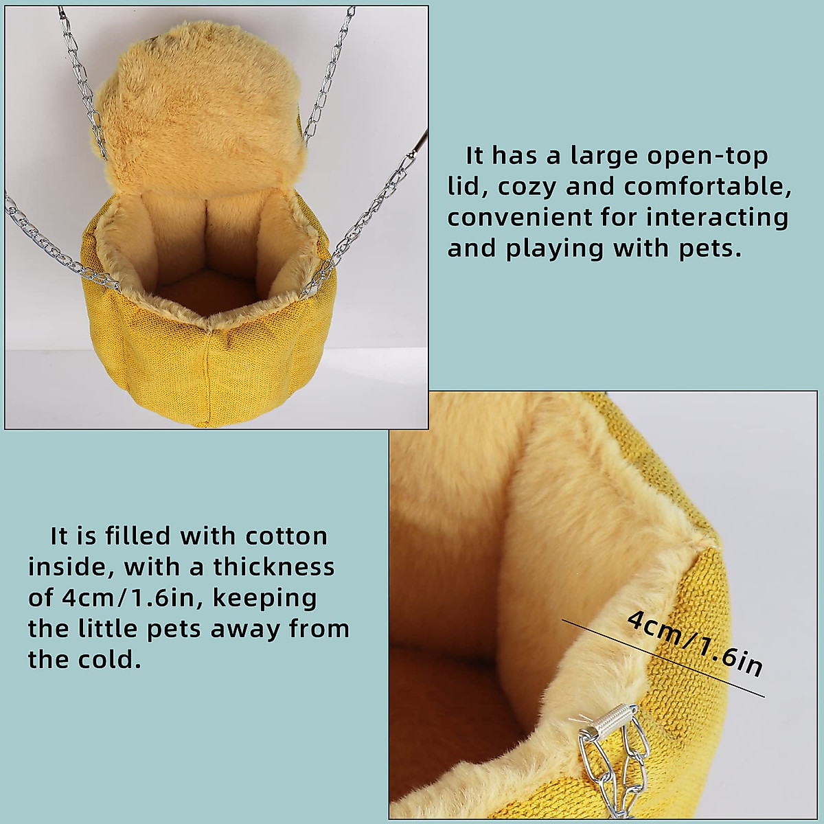 Rat Bed, Sugar Glider Hammock, Rat Bed for Cage, Guinea Pig Hanging Basket Warm Bed, Sugar Glider Pouch Hanging Bed, Small Animals Removable Nest Mat for Hamster, Syrian Hamster (Yellow)