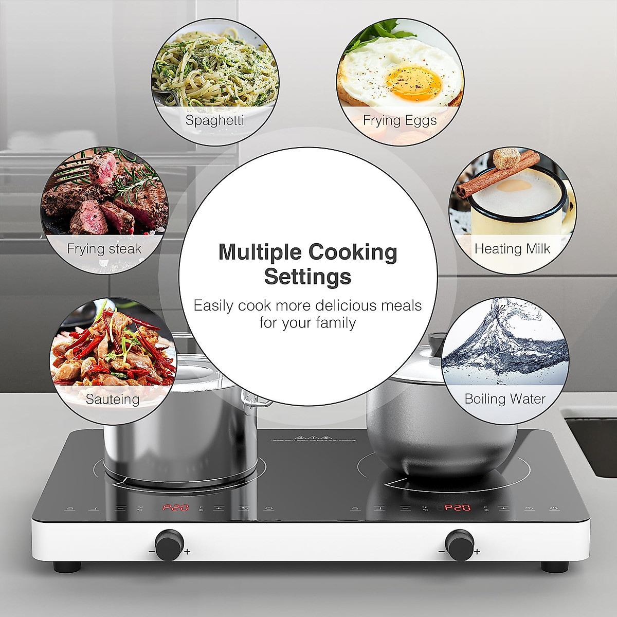 VBGK Double Induction Cooktop,4000W 110V Induction stove top Knob Control, Portable Iduction Cooktop with 9 Power Levels, Child Safety Lock & Timer 2 burner Induction cooktop