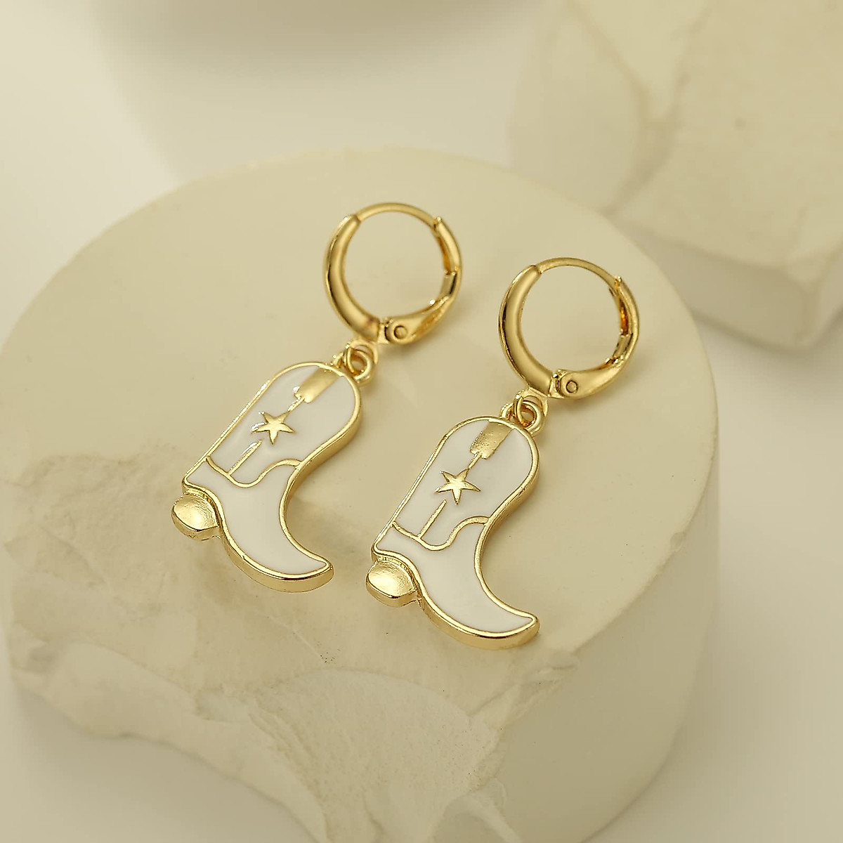 RUOFFETA Western Cowgirl Boot Earrings for Women, Cowgirl Hat dangle Earrings(White Boot)