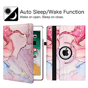 Rotating Case for 9th Generation Case 2021 / iPad 8th Generation 2020 / 7th Generation 10.2" 2019, 360 Degree Rotating Multi-Angle Viewing Folio Stand Case with Auto Sleep/Wake Feature (Pink Marble)