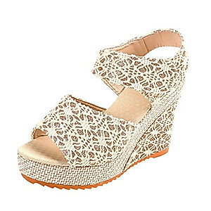 Aniywn Women Espadrilles Platform Wedges Heel Lace Up Sandals Elegant Floral Classic Ankle Strap Shoes