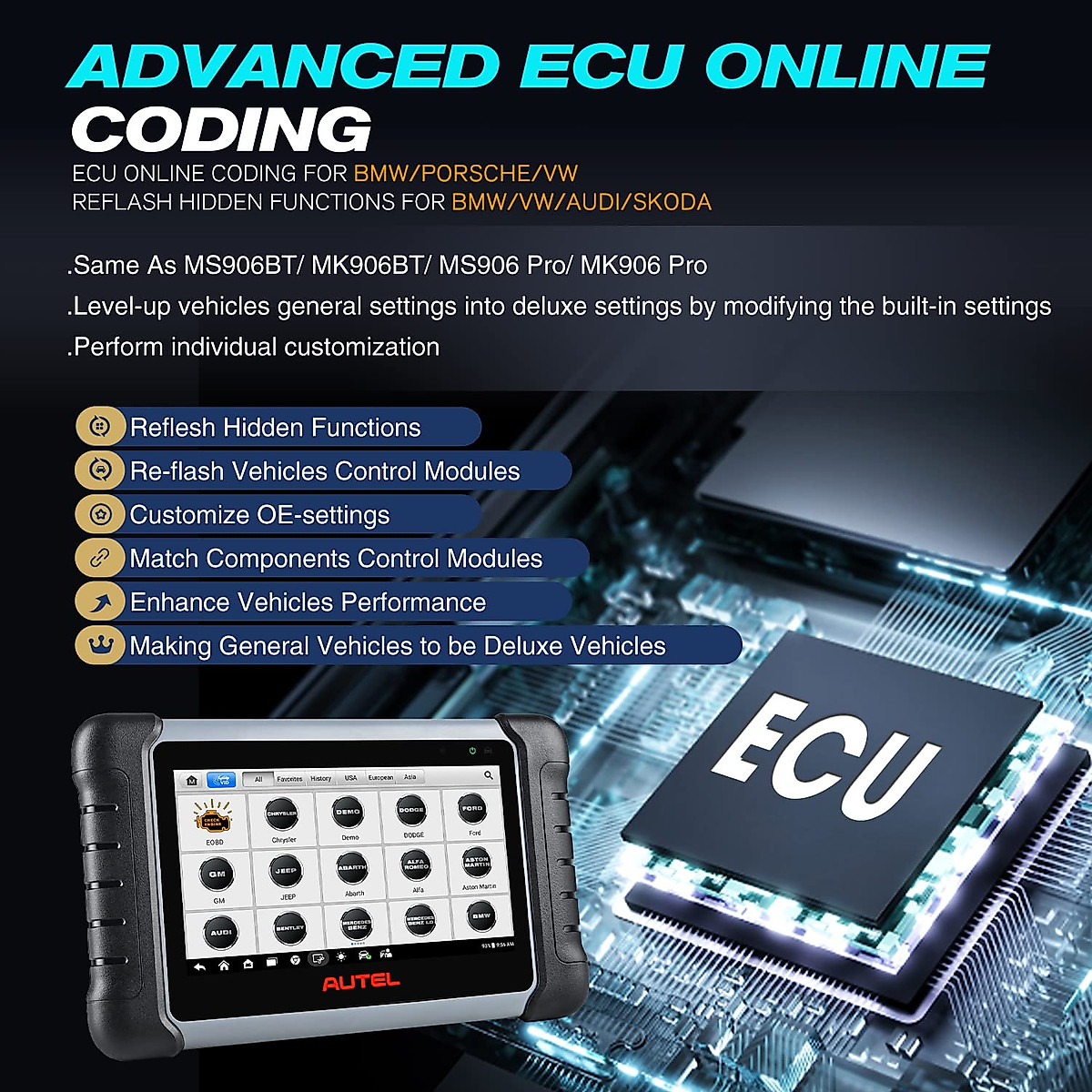 Autel MaxiPRO MP808S PRO Ver. w/ 11 OBD Adapters, 2-Year Free Update, 2024 Advanced ECU Coding Bidirectional Scan Tool, Same as MP900/ MS906S, Upgraded of DS708 DS808 MP808 30+ Service, Work w/ MV108S