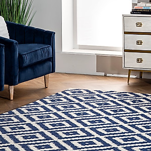 nuLOOM Kellee Hand Tufted Geometric Wool Area Rug, 5x8, Navy