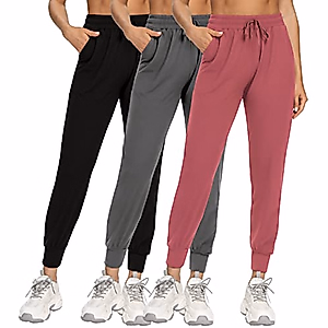 FULLSOFT 3 Pack Sweatpants for Women-Womens Joggers with Pockets Athletic Leggings for Workout Yoga Running(Black,Dark Grey,Pink,Large)