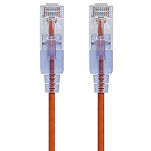 Monoprice SlimRun Cat6A Ethernet Patch Cable - Network Internet Cord - RJ45, 550Mhz, UTP, Pure Bare Copper Wire, 10G, 30AWG, 7 Feet, Orange- Pack of 5