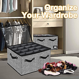 ouruer Shoe Storage Organizer for Closet,Stackable Shoe Storage Boxes for Entryway,Foldable Shoes Rack Organizer,Clear Large Shoe Bin Fits up to 16 Pairs of Low-Top Shoes or 8 Paris of High-Top Shoes