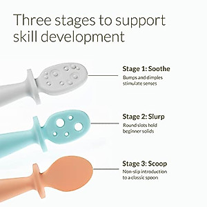 Kiinde Silicone Baby Spoons | Set of 3 Toddler Utensils for Teething & Baby Led Weaning | Developmental Meal Set of Non-Toxic Self Feeding Baby Utensils & Spoons | For Kids Ages 0-12 Months & Beyond