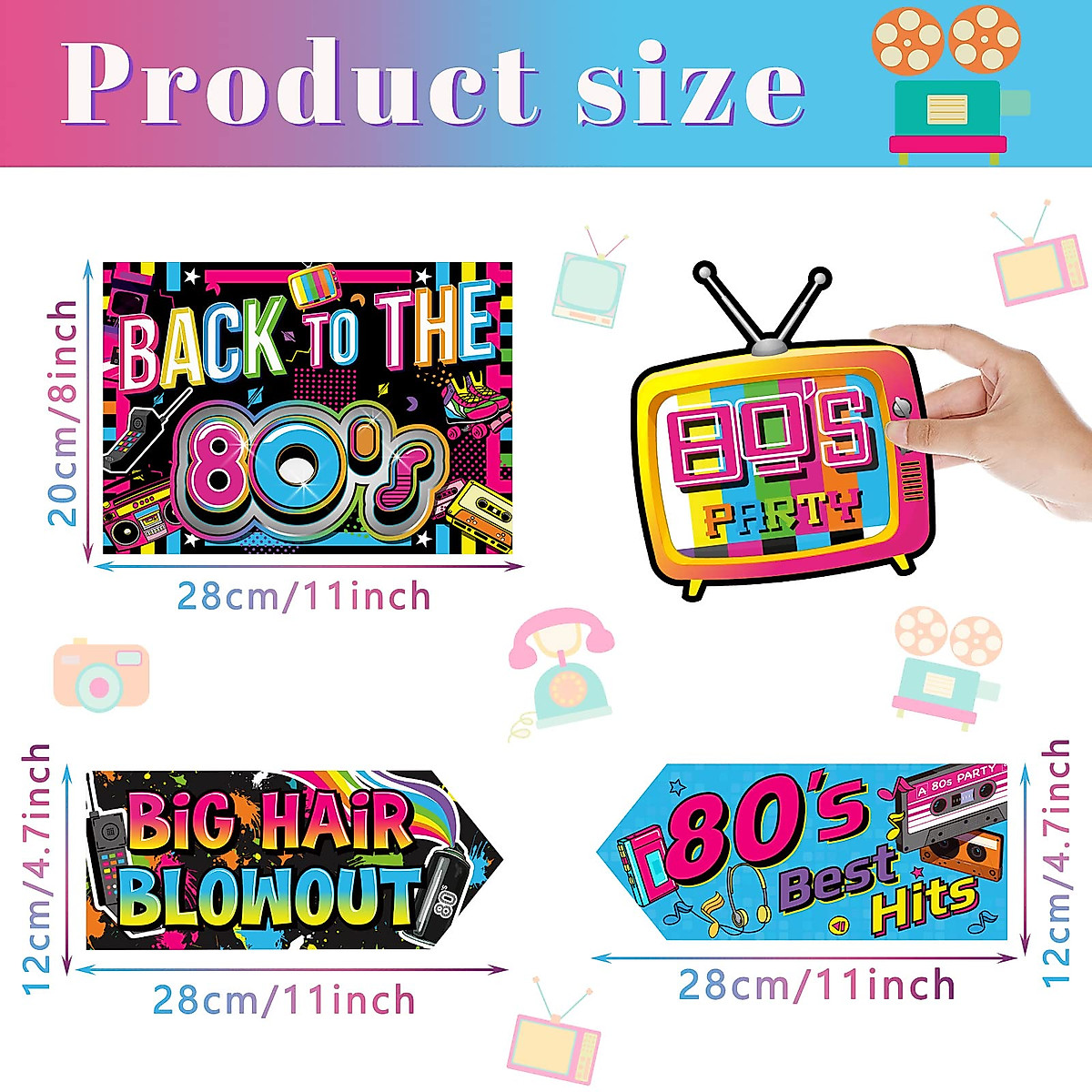 20 Pieces 80's Party Sign Back to 80s Theme Photo Booth Props Retro Party Decorations Birthday Party Favors Cute Cassette Tape 10 Styles 80s Cutouts for 1980s Neon Throwback Adults Birthday Supplies
