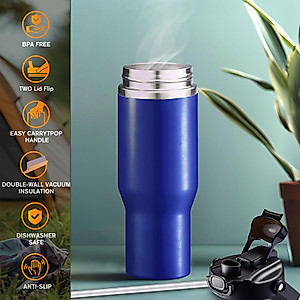 POPOACTI Insulated Tumbler,34 oz Stainless Steel Water Bottle, BPA-Free, Double-Walled Vacuum, Flip Straw for Travel, Keeps Drinks Hot & Cold for 12 Hours,For Travel, Gym & Office (Blue)