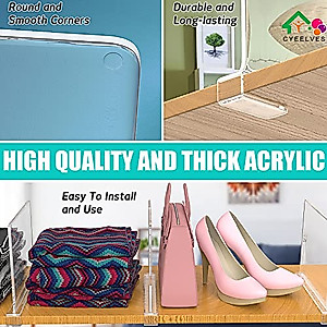 6 Pack Closet Shelves, Shelf Dividers, Clear Acrylic Shelf Divider for Closets, Wood Shelf Dividers Purse Organizer Separators, Closet Shelf Organizer for Kitchen Cabinets Storage Clothes Organization