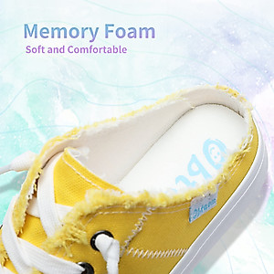 Obtaom Women Canvas Mules Memory Foam Clipper Fashion Sneakers Comfortable Slip-On Mule Backless Holiday Shoes（Lemon Yellow，US6）