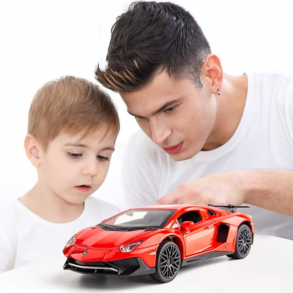 BDTCTK 1:32 LP750 Lambo Model Pull Back Car Toy car with Sound and Light for Kids Boy Girl, Metal Body, Door Opened, Red