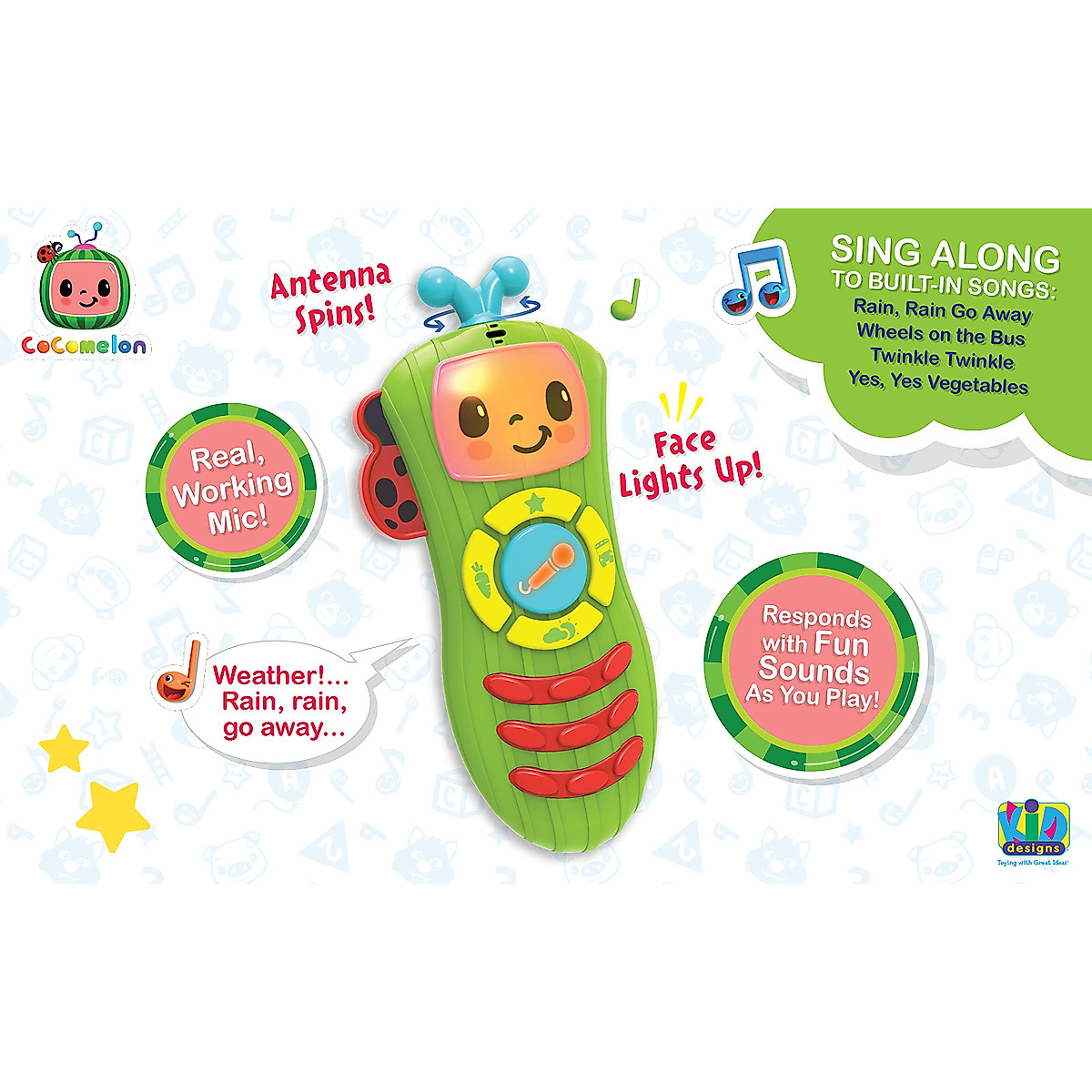 eKids Cocomelon Toy Remote Control for Toddlers, Musical Toy with Built-in Microphone and Nursery Rhymes for Children, for Fans of Cocomelon Toys and Gifts