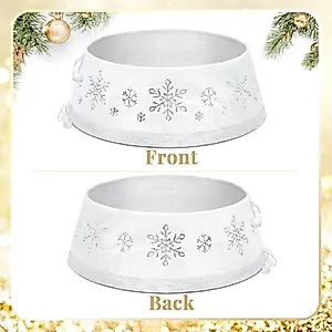 LASPERAL White Christmas Tree Collar, 30 Inches Sliver Snowflake Tree Ring for Artificial Tree Farmhouse Plush Xmas Tree Stand Cover with Plastics Sheets Christmas Holiday Tree Decoration