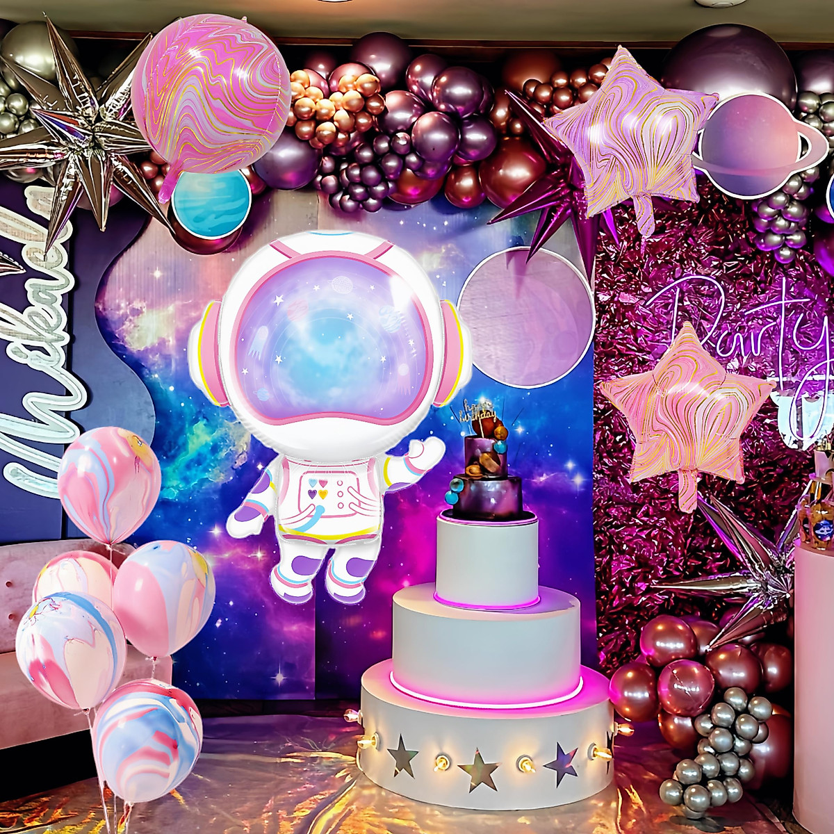 13Pcs Astronaut Balloons for Girls/Girl Astronaut Space Party Decor/Purple Outer Space Astronaut 4D Planet Balloons for Girl/Galaxy Planet Balloons/Space Travel Theme Birthday/UFO Baby Shower