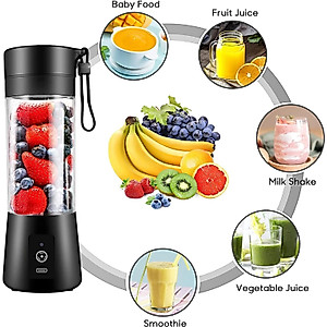 Portable Blender, Blender for Shakes and Smoothies, Personal Blender, Mini Shakes Juicer Cup 380ml USB Rechargeable with 6 Stainless Steel Blades for Kitchen,Sport and Travel, Black HSZZB X0316