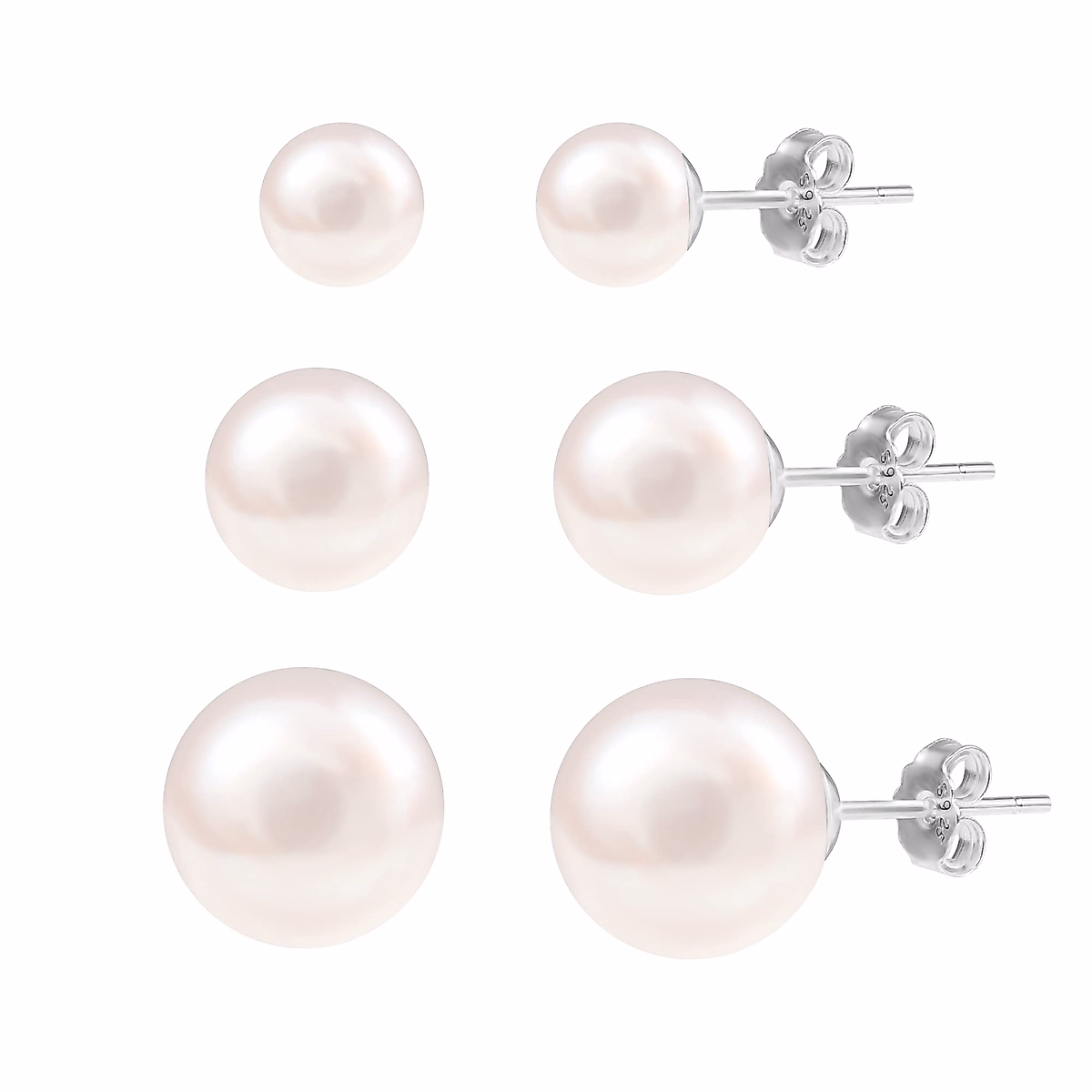Lancharmed Sterling Silver Pearl Stud Earrings for Women AAA White Pearl Studs Hypoallergenic Pearls Studs Set(6/7/9 mm)