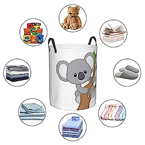 Hugging Tree Koala Laundry Basket Protable Circular Laundry Hamper Storage Bin Organizer With Handles For Bathroom,Bedroom Clothes