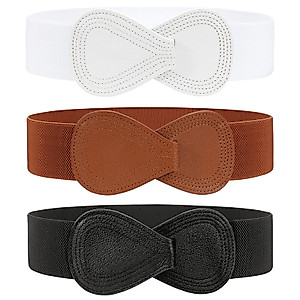 JASGOOD Women Stretchy Belt for Dresses Vintage Elastic Wide Waist Belt, D-Black+White+Brown