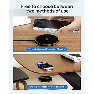 KPON Under Desk Wireless Charger, 0-30mm Invisible Wireless Phone Charger, Dual Uses On and Under Table Wireless Charging Pad for Furniture Nightstand (QC3.0 Adapter Included)