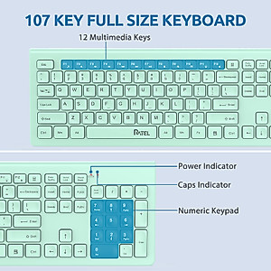 Wireless Keyboard and Mouse, 2.4GHz Ergonomic Compact Quiet Full-Size Computer Keyboard Cordless Mouse Combo with Nano USB Receiver for Windows, Laptop, PC, Notebook (Mint Green)
