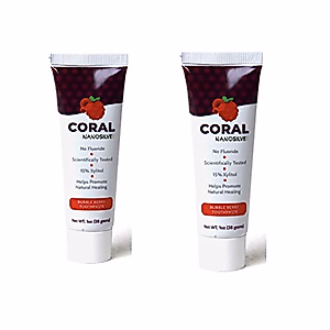 Coral Nano Silver Bubble Berry Travel Size Xylitol Toothpaste Fluoride and SLS Free Naturally Whitens Teeth 1 Ounce (2 Pack)
