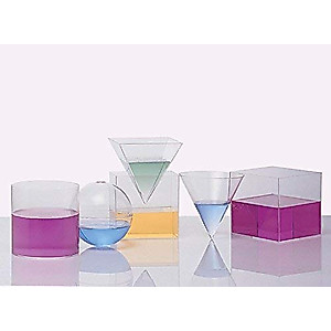 hand2mind Plastic Fillable 3D Shapes, Clear Geometric Solids for Measuring Volume (Set of 6)