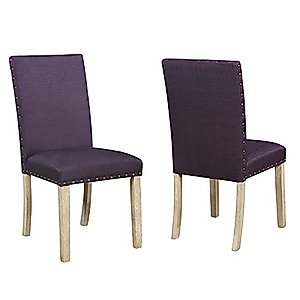 Nathaniel Home Dining Chair, Wood Legs, Padded seat, Nail-Head Trims, Linen Fabric,Tufted Dining Room Chairs, Ideal for Dining Room, Kitchen, Living Room, Restaurant, Cafe, Set of 2 (Purple)