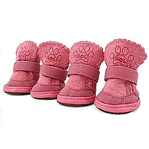 URBEST Dog Shoes with Hook Loop Closure Booties Pet Dog Chihuahua Shoes Boots, 4Pcs (1#, Pink)