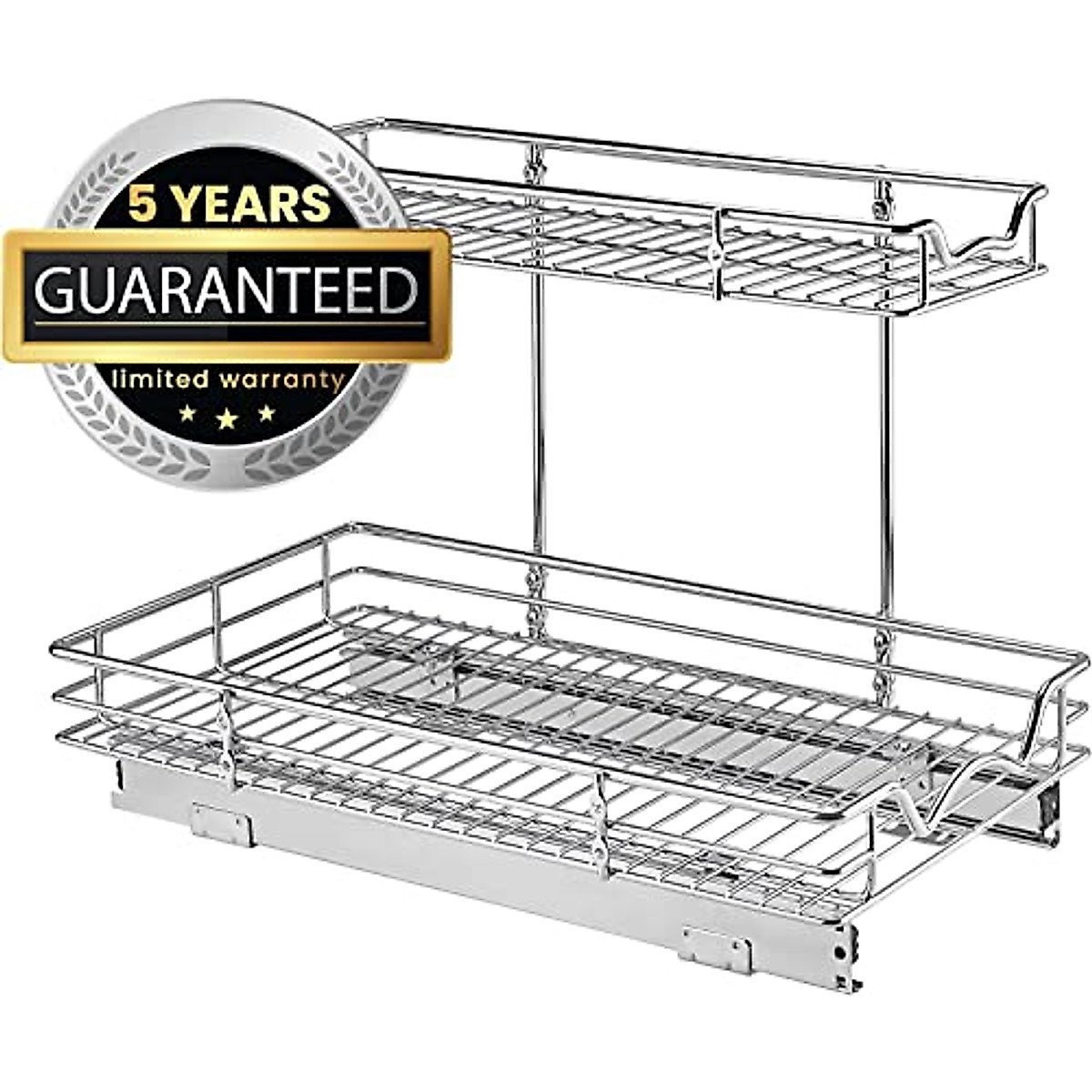 Hold N’ Storage Under Sink Organizers and Storage - 2 Tier Slide Out Cabinet Organizer with Sliding Drawers for Inside Cabinets- 11" W x 18" D x 15”H, Chrome