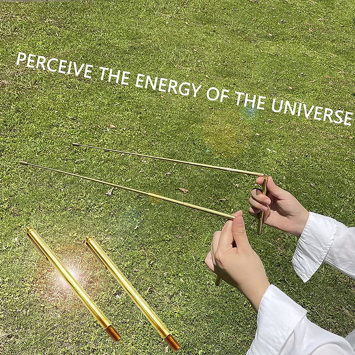 Mystic Energy Gift Box with Dowsing Brass Rod Set Include 2 Pcs Retractable Divination Rods, Pendulum and Challenge Coin, for Detect Gold, Water, Treasure,Buried Items,Ghost Hunting etc.(Total 4pcs)