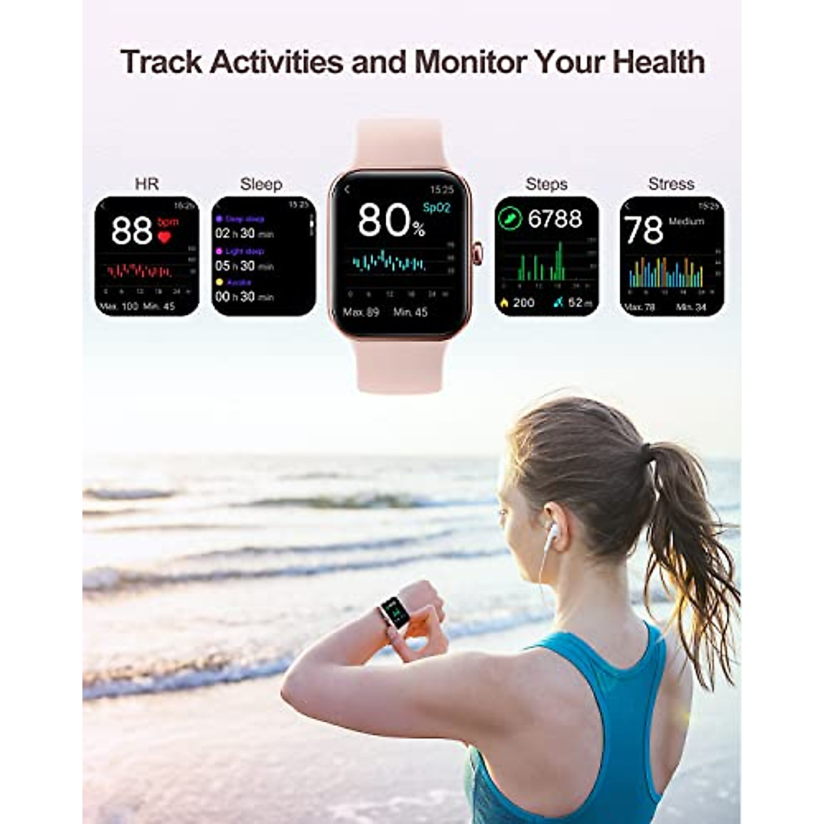 aeac Smart Watch for Women Men,1.69" Touch Screen Fitness Tracker for iPhone Android Phone IP68 Waterproof,Finess Watch with Step Calorie Counter Sleep Monitoring Pedometer Watches