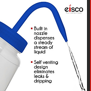 EISCO 2PK Wash Bottle for Sodium Hypochlorite (Bleach), 1000ml - Labeled with Color Coded Chemical & Safety Information (4 Colors) - Wide Mouth, Self Venting, LDPE - Performance Plastics Labs