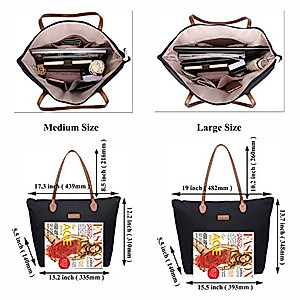 NNEE Water Resistant Light Weight Nylon Tote Bag Handbag - Medium Size, Black