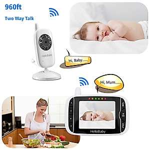 HelloBaby Video Baby Monitor with Camera and Audio - Infrared Night Vision | Two-Way Talk | Room Temperature | Lullabies | Long Range and High Capacity Battery