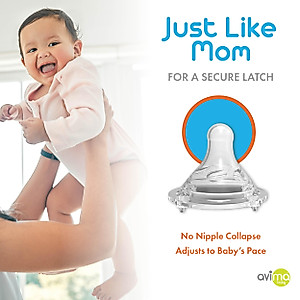 Avima Baby 9 oz Anti Colic Baby Bottles for Breastfed Babies - Medium Flow Nipples, Wide Neck Bottle, BPA Free - 3-6 Months, Stage 2 (Set of 3)