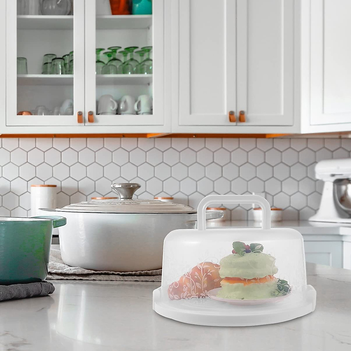 Portable Cake Keeper Cake Containers Carriers with Handle Cake Packaging Case Fresh Keeping Container with Lid Cake Cake Container Dome Cake Storage Box (White)