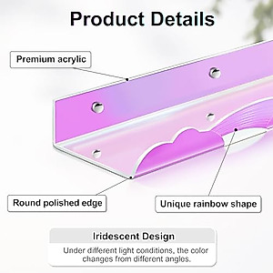 wooshwa Iridescent Rainbow Acrylic Floating Shelves,15in Kids Wall Mounted Nursery Bookshelves, Display Ledge for Books Toys Cosmetic, Bathroom Bedroom Living Room Wall Decor and Storage, 4 Pack