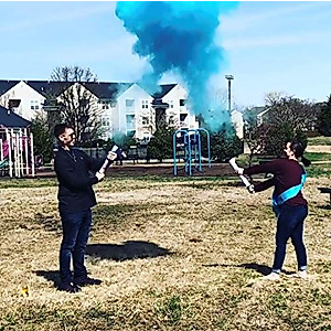 Gender Reveal Surprise Powder Cannons Bundle, 16 Inch, Non-Toxic, 4 Blue Powder Dispensers Plus 8 Free Gender Reveal Party Balloons Decorations