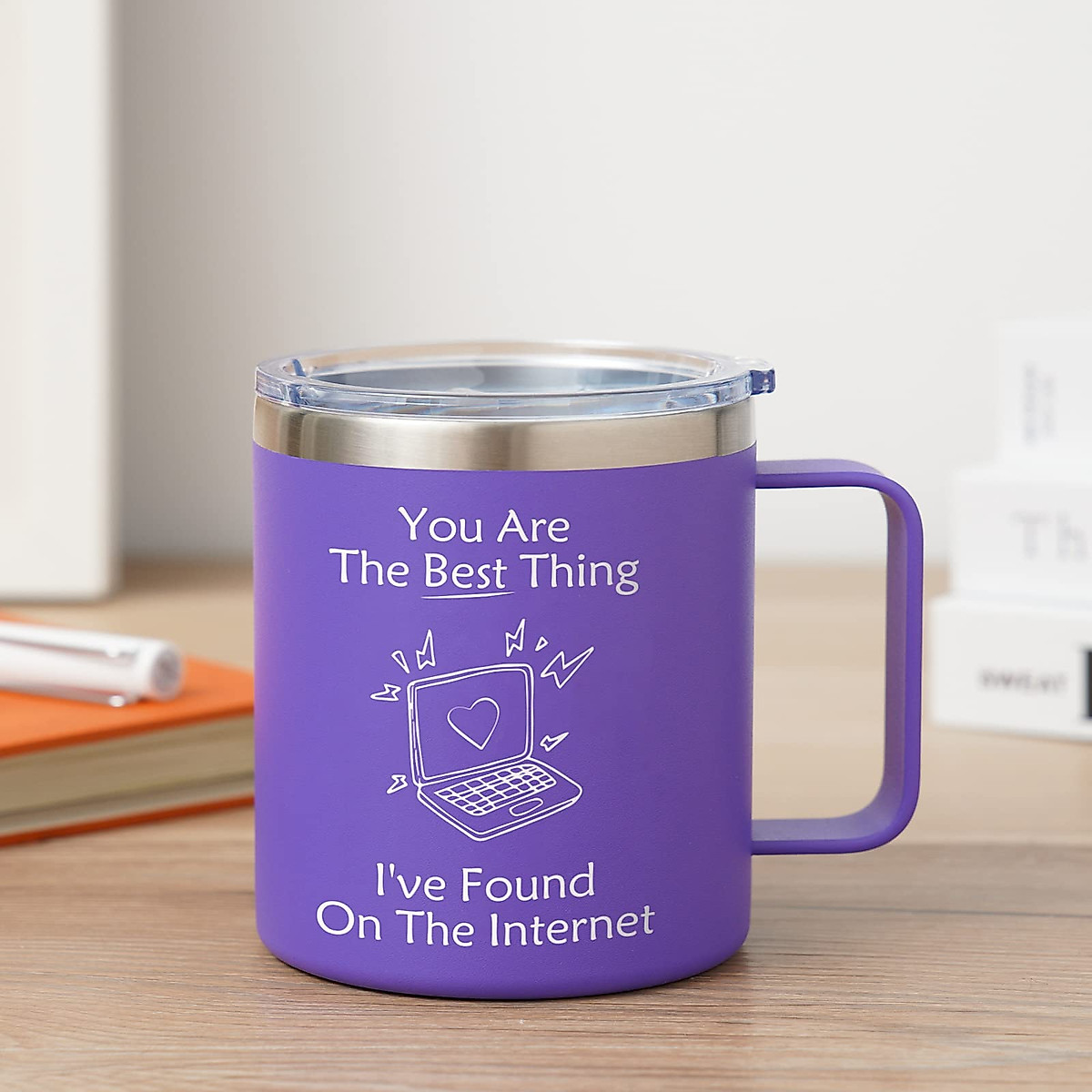 NOWWISH Valentines Day Gift for Her, Wife, Girlfriend - Best Thing I Found on the Internet 14oz Mug - Funny Presents for Anniversary, Birthday, Mothers Day, Christmas - Purple