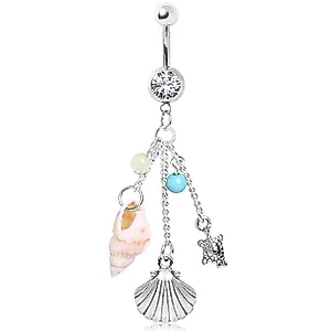 Body Accentz Belly Button Ring Navel 14g Beach Charms Dangle Seashell Turtle Shell