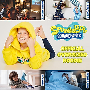 SpongeBob SquarePants Blanket Hoodie for Kids Teenagers One Size Soft Fleece Oversized Hoodie Blanket Gifts for Kids Yellow