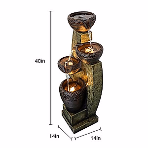 Naturefalls 40” H Modern Outdoor Fountain - 4 Crocks Outdoor Garden Fountains with Contemporary Design&LED Light for Garden, Patio, Deck, Porch, Backyard and Home Art Decor (40inches, Brown and Gray)