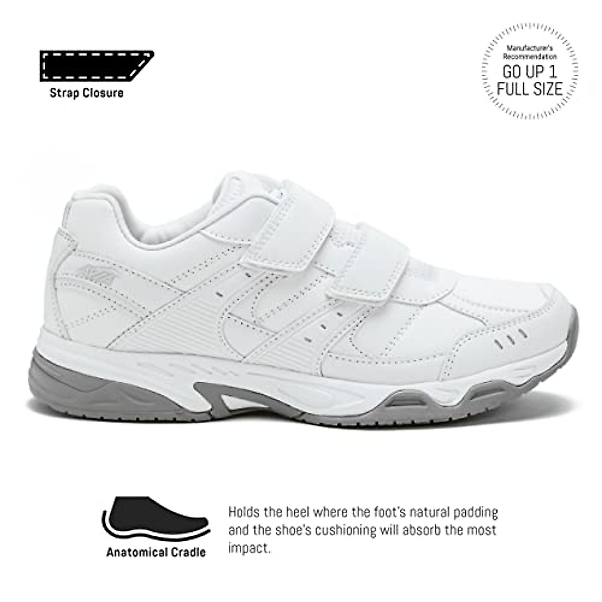 Avia Avi-Union II Strap Non Slip Shoes for Women – Comfort Safety Shoes for Work, Nursing, Restaurants, & Walking – White/Chrome Silver, 7 Wide