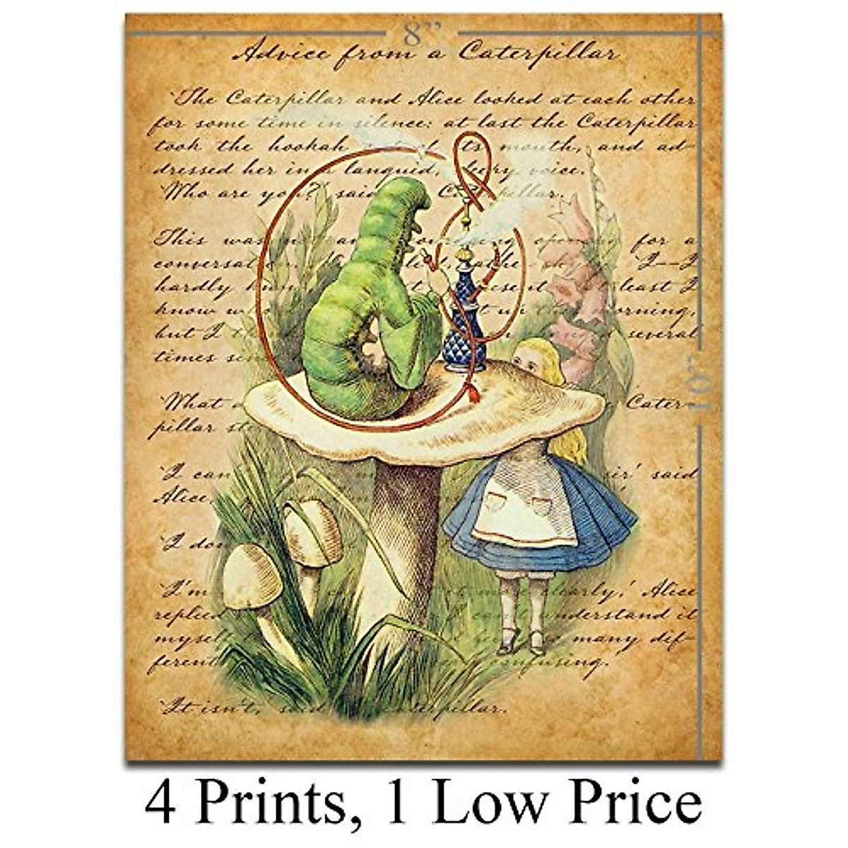 Alice in Wonderland Decoration - 8x10 Prints Unframed Wall Art Alice in Wonderland Poster - Perfect Alice in Wonderland Gifts - Perfect for an Unbirthday or Mad Hatter Tea Party