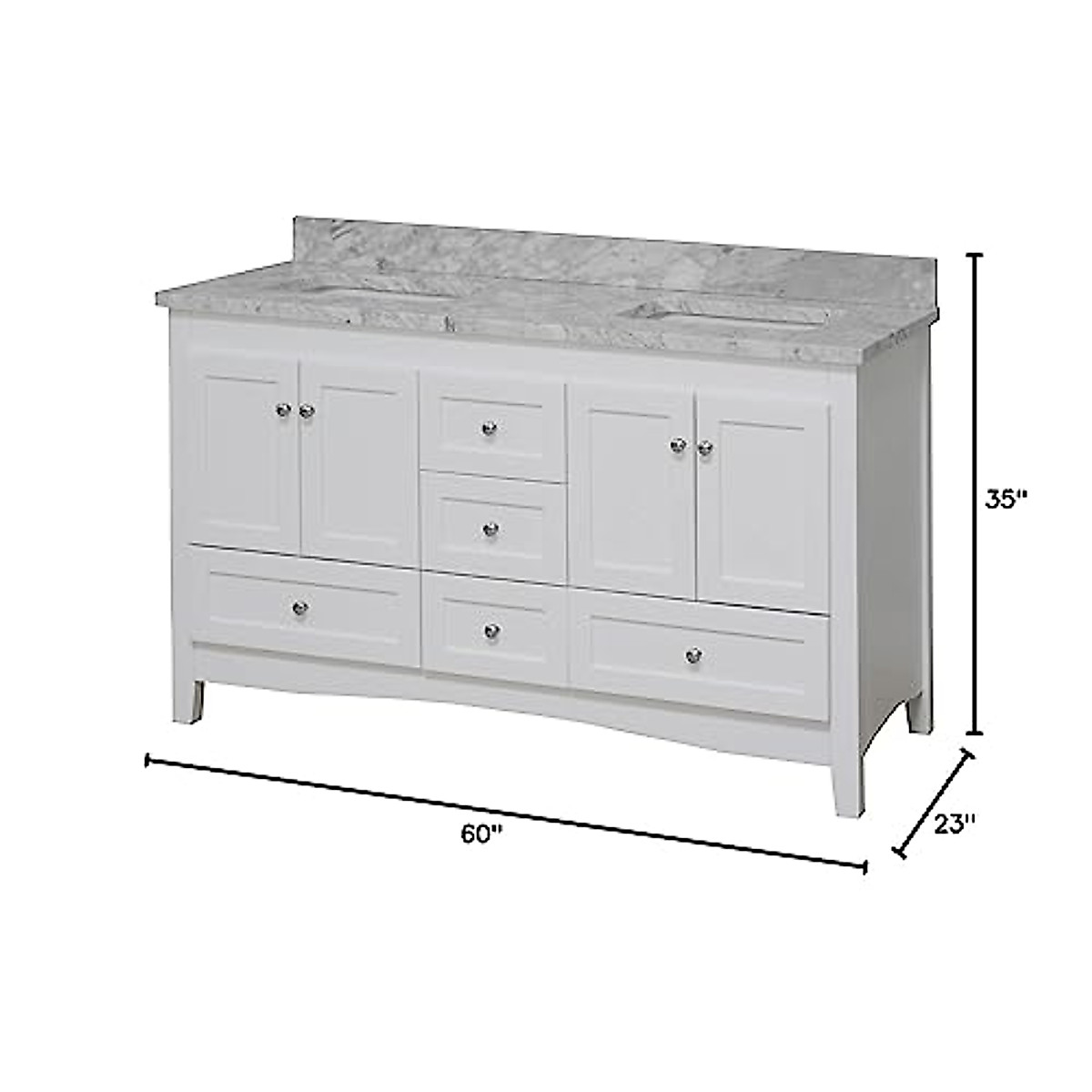 Kitchen Bath Collection Abbey 60-inch Double Bathroom Vanity (White/Carrara Marble): Includes White Cabinet with Authentic Italian Carrara Marble Countertop and White Ceramic Sinks