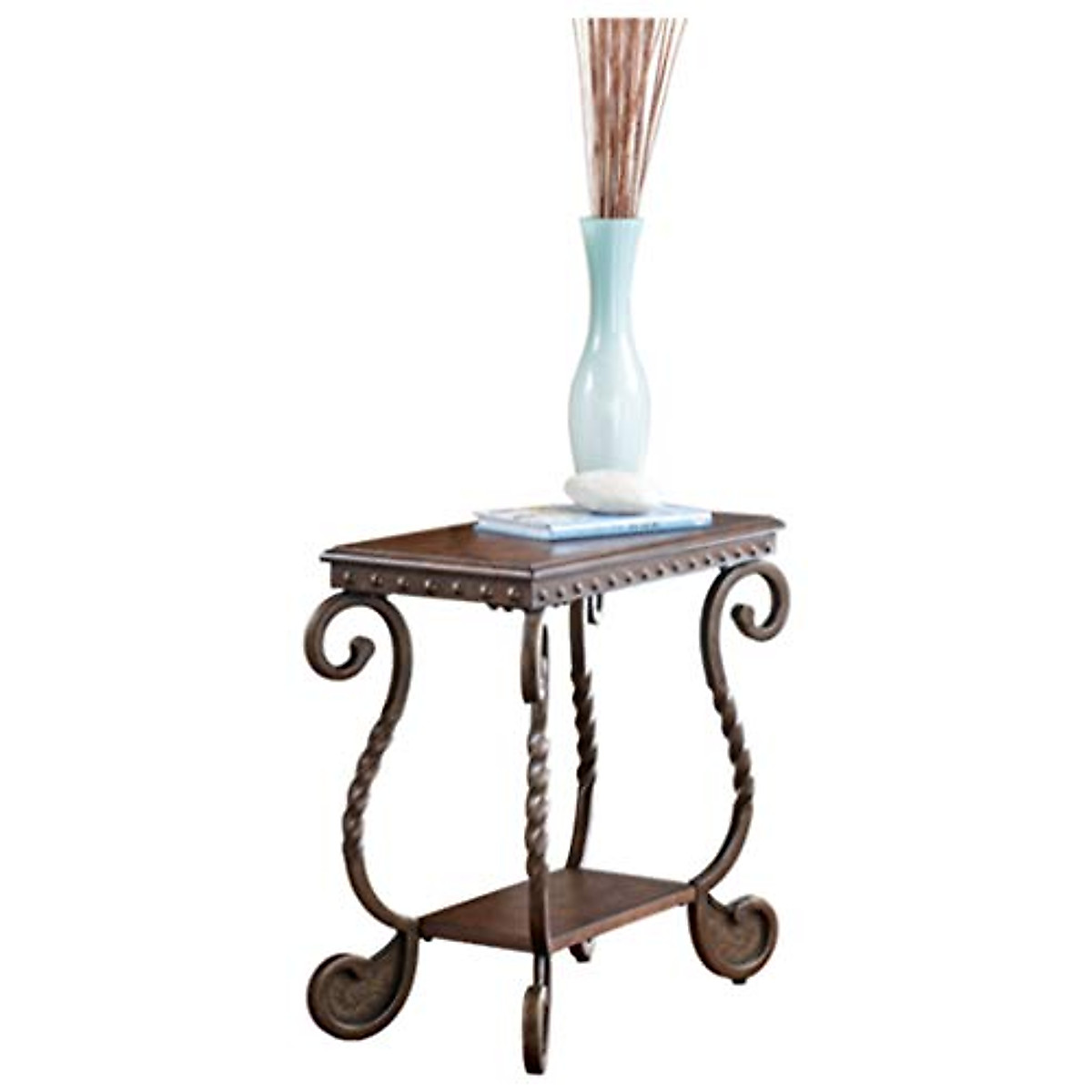 Signature Design by Ashley Rafferty Vintage Inspired Rectangular Open Chairside End Table, Dark Brown