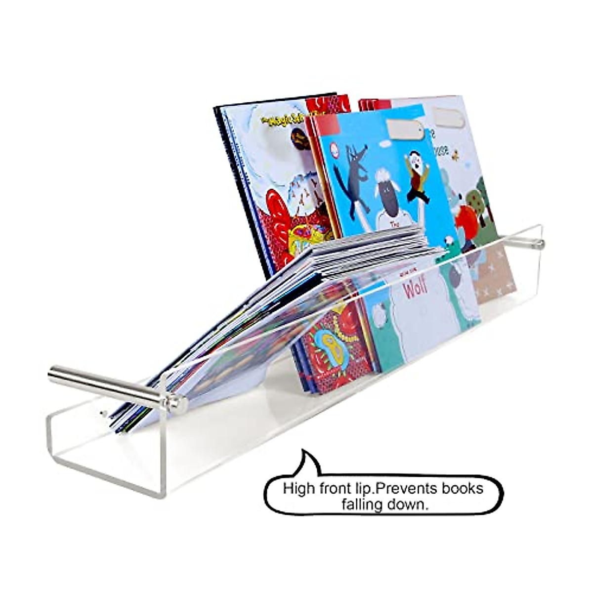 KDCMXS High Front Lip 24 Inch Acrylic Bookshelf,Nursery Book Shelves,Acrylic Shelves for Wall,Invisible Bookshelf,Acrylic Bathroom Shelves,50% Thicker Clear Acrylic Shelf for Kids Room Set of 2.