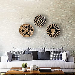 Boho Wall Basket Decor Set of 3, Hand Woven Rattan Hanging Décor, Decoration for Living Room, Office, Bedroom