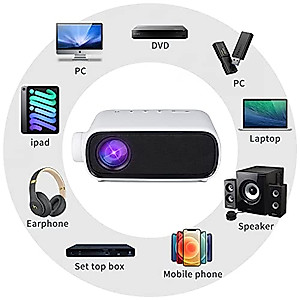 JIEFOCH Mini Projector Supported 1080P Full HD Movie Portable Outdoor Projector Video Projector for Laptop TV-Box, Compatible with HDMI USB Audio AV Interfaces and Remote Control(White)
